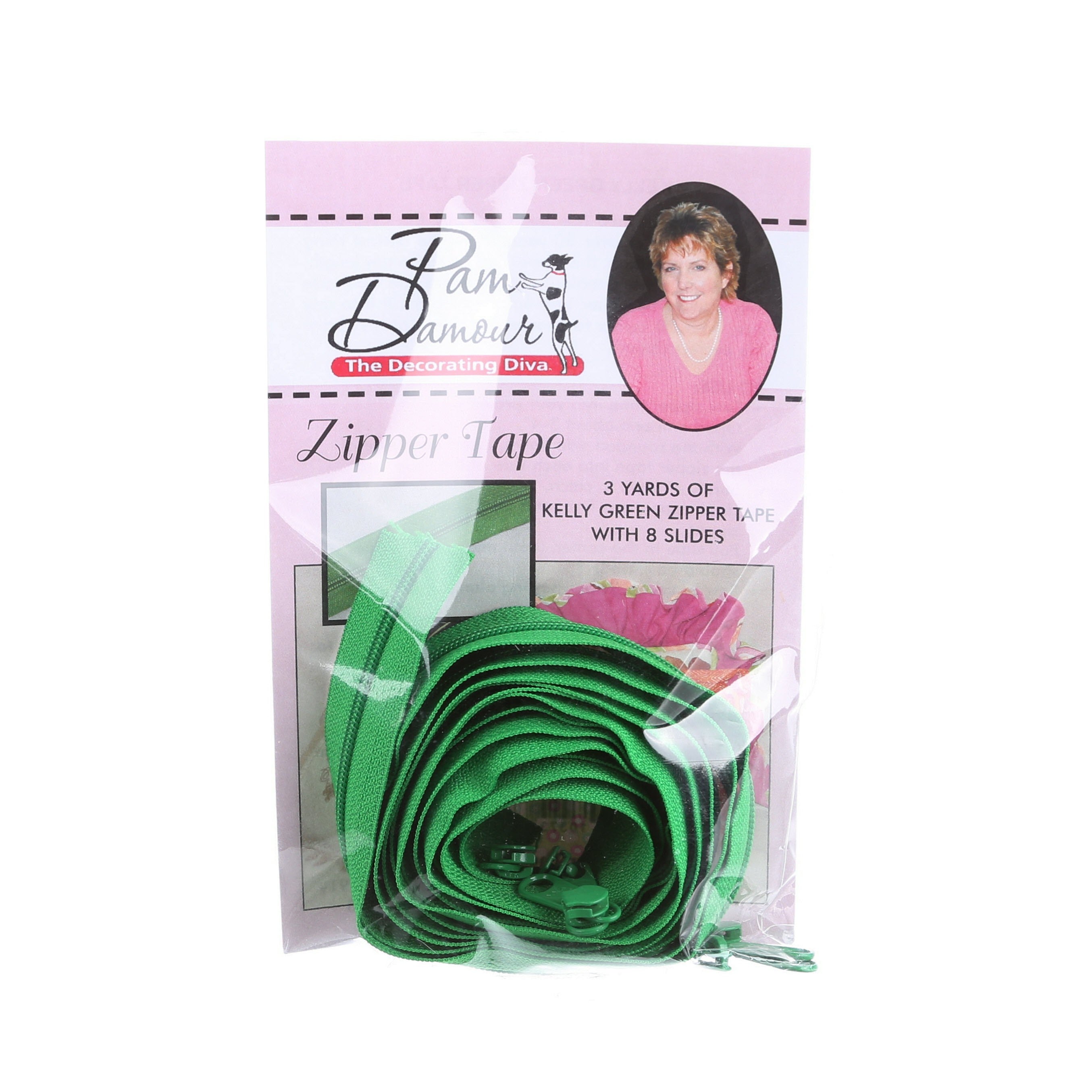 3 yards of Reversible Coil Zipper Tape with 8 Slides Kelly